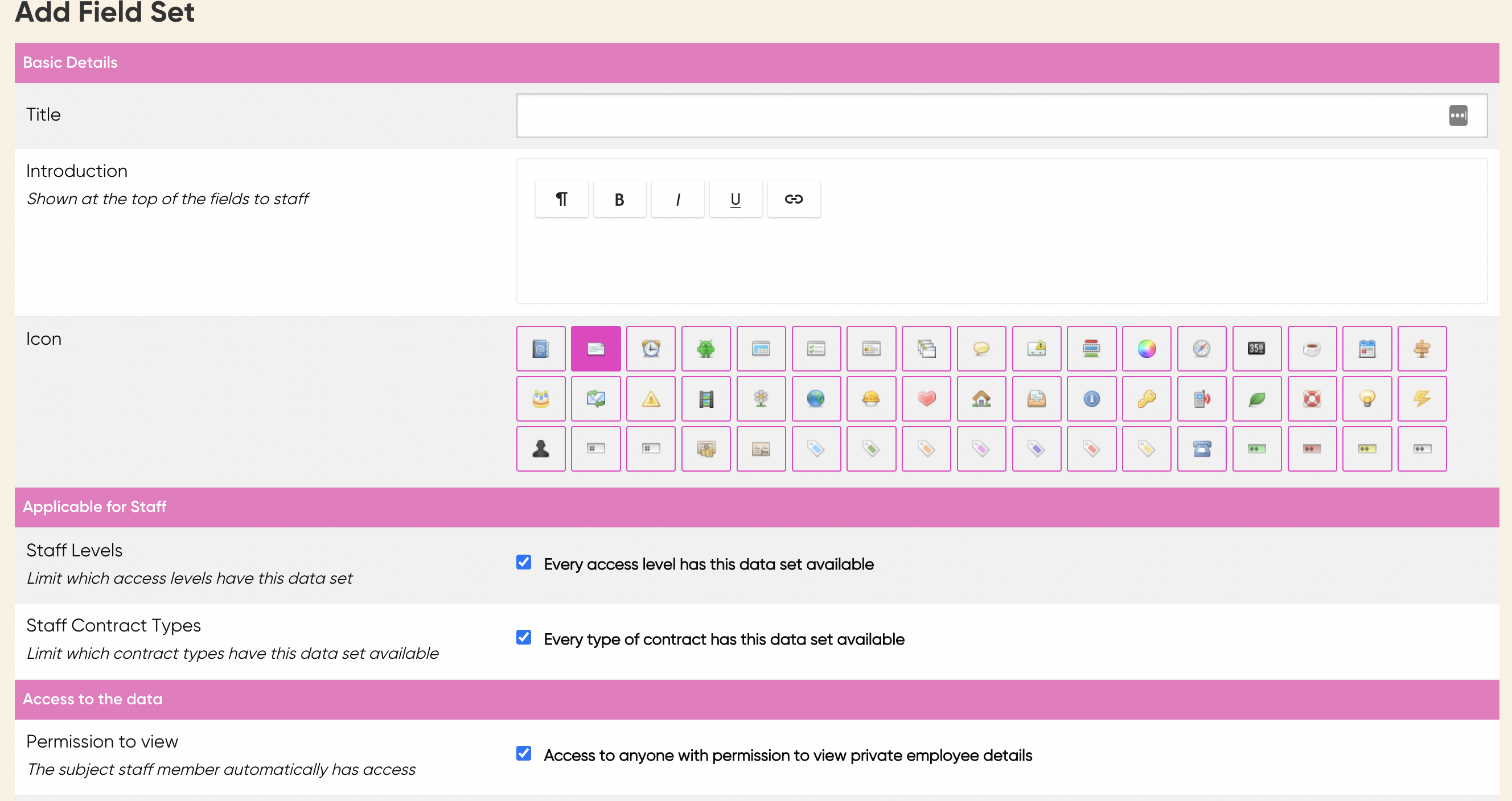 Staff Record Field Sets – StaffSavvy Support